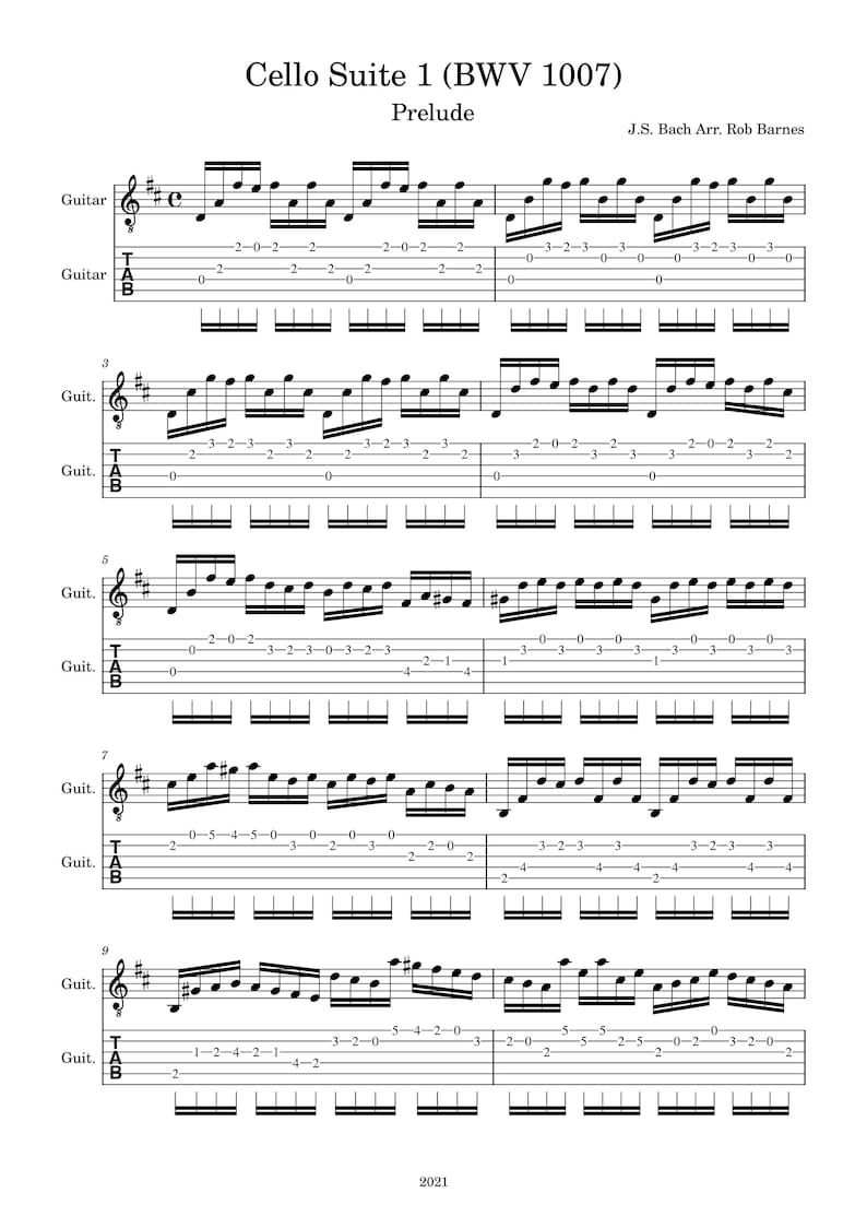 Bach Cello Prelude BWV 1007 (plectrum Guitar With Tab) - Etsy
