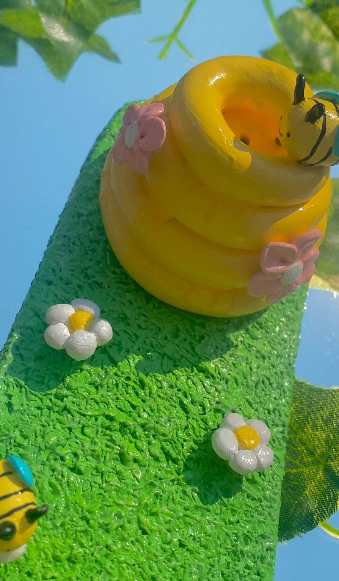 Handmade Clay Bee Hive With Flowers Long Incense Burner/holder - Etsy