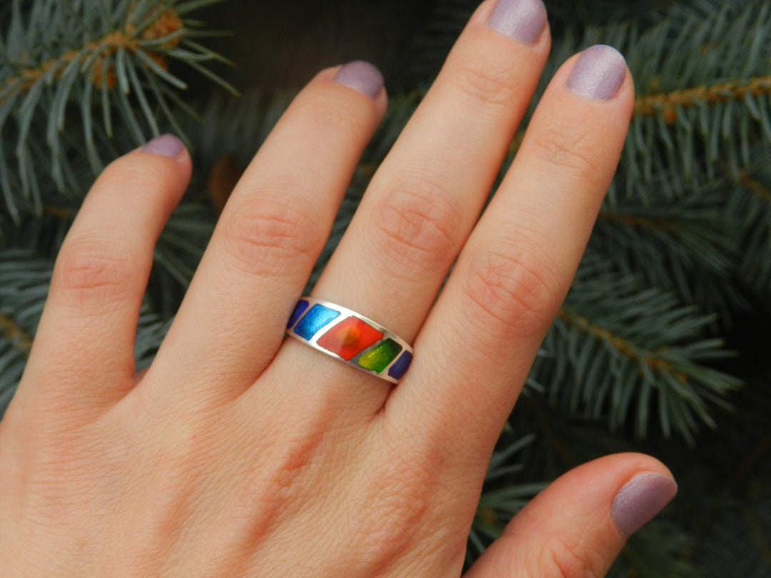 Georgian Cloisonne Enamel Ring Artisan Silver Jewelry Bright Colors ...
