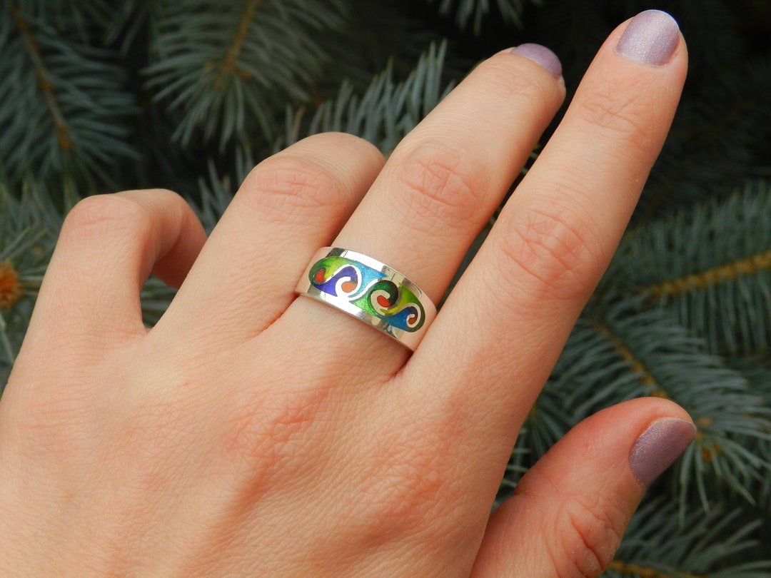 Georgian Cloisonne Enamel Ring Artisan Silver Jewelry Bright Colors ...