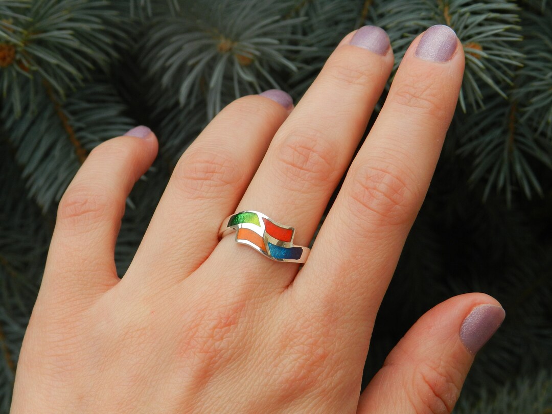 Georgian Cloisonne Enamel Ring Artisan Silver Jewelry Bright Colors ...