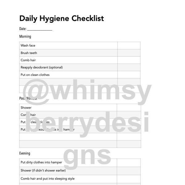 Printable Hygiene Checklist Autism - Etsy