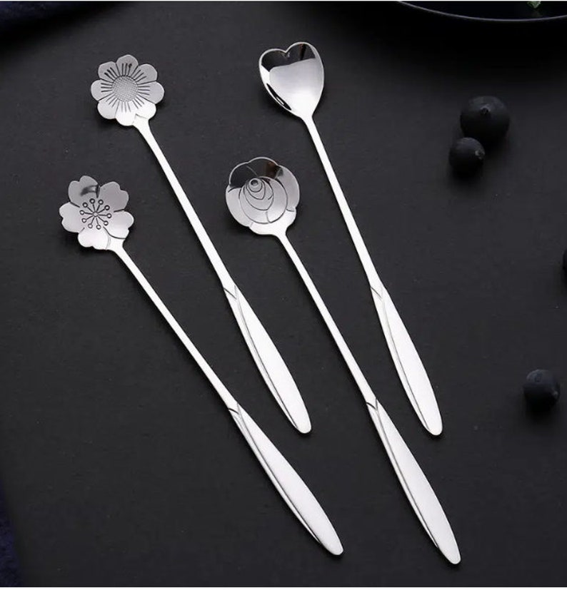 Silver Metal Coffee Stirring Spoon Set 4 Pieces - Etsy