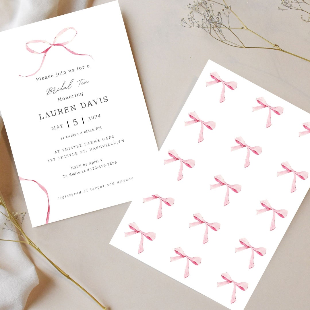 Bow Invitation Template, Pink Bow Template, Bridal Shower Template ...
