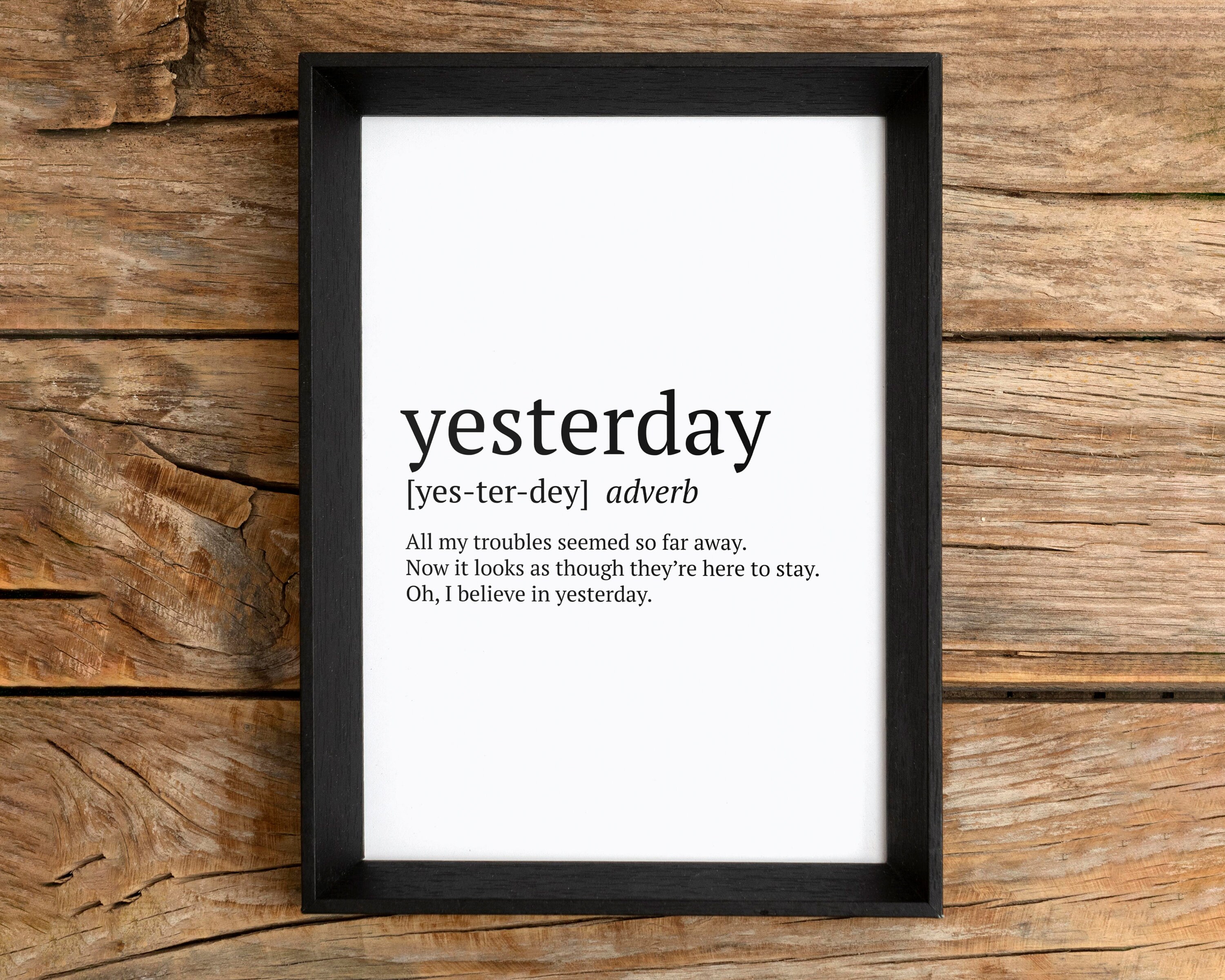 Yesterday Dictionary Definition Lyrics Poster Print | Etsy