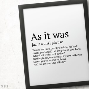 As It Was Definition Poster Harry's House Lyrics Print - Etsy