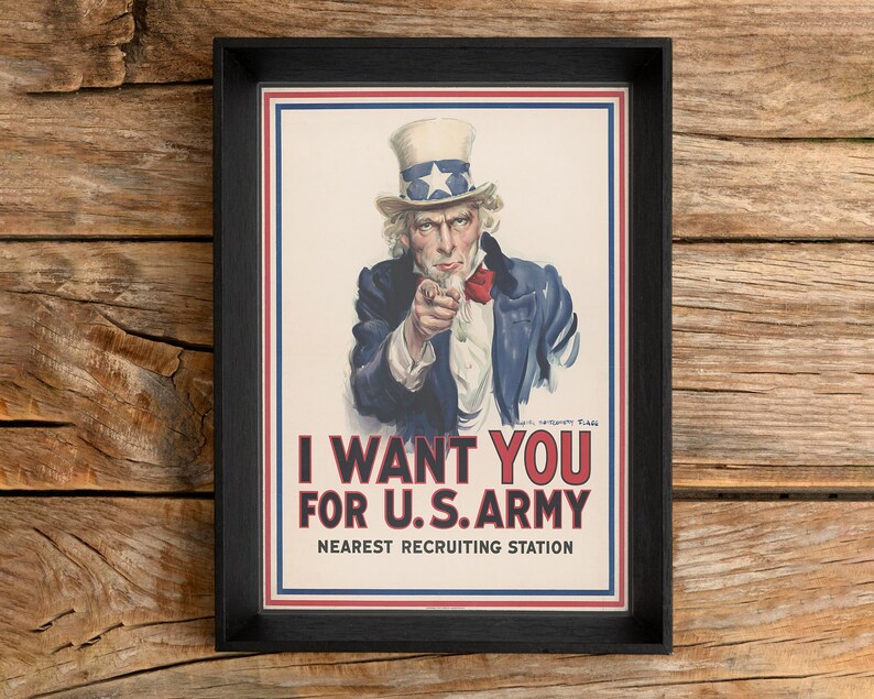 Uncle Sam Poster I Want You Vintage WWI US Recruiting - Etsy