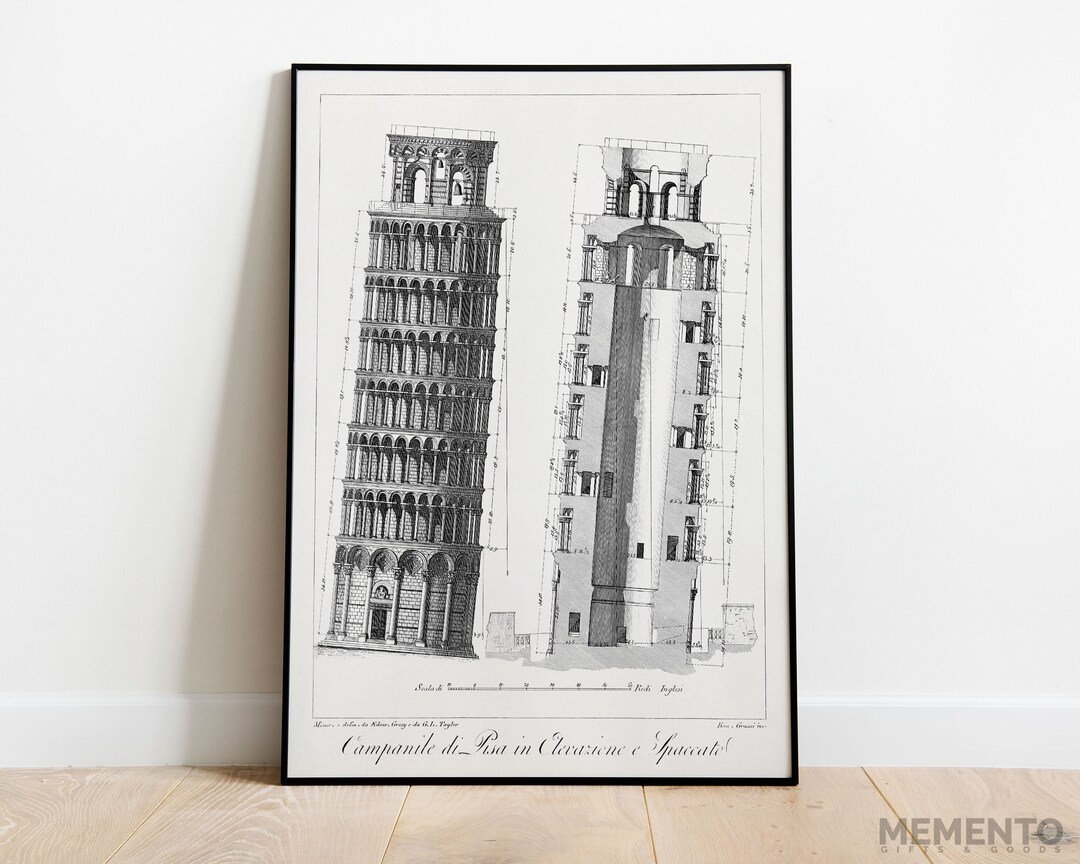 Leaning Tower of Pisa Vintage Print, Architecture Poster, Pisa Tower ...