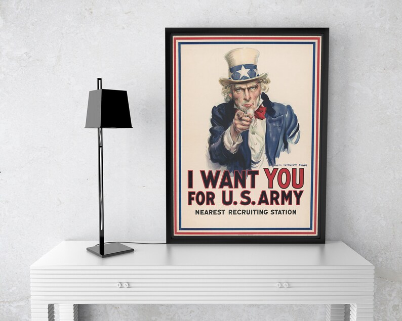 Uncle Sam Poster I Want You Vintage WWI US Recruiting - Etsy