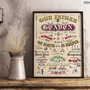 Our Father Prayer Vintage Poster, Christianity Wall Art, Religious ...