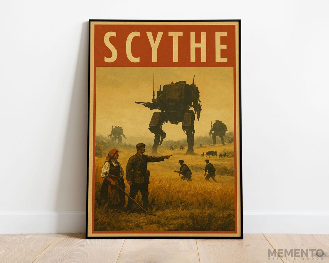 Scythe Board Game Poster – Retro Mech Art Print, Steampunk Wargame ...