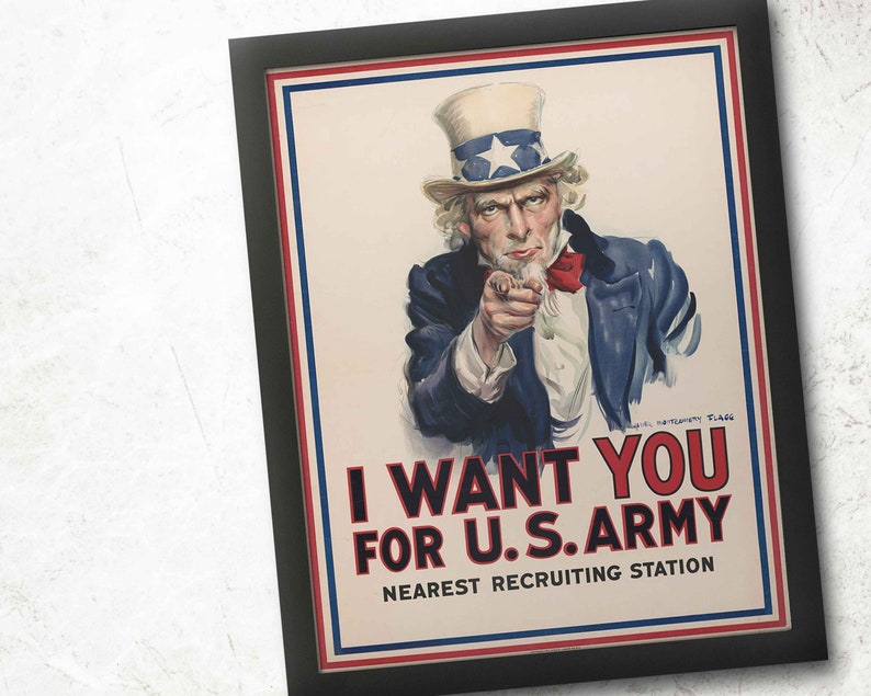 Uncle Sam Poster I Want You Vintage WWI US Recruiting - Etsy