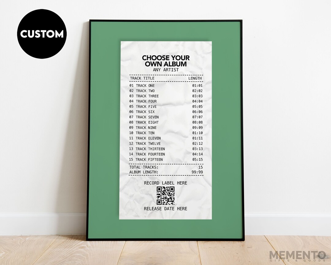 Choose Your Album Custom Receipt Poster Print / QR Code Album Wall Art ...