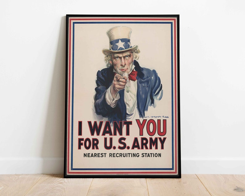 Uncle Sam Poster I Want You Vintage WWI US Recruiting - Etsy