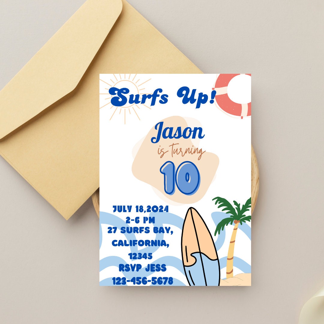 Surfs up Animated Birthday Invite, Surfs up Invitation, Surfing ...