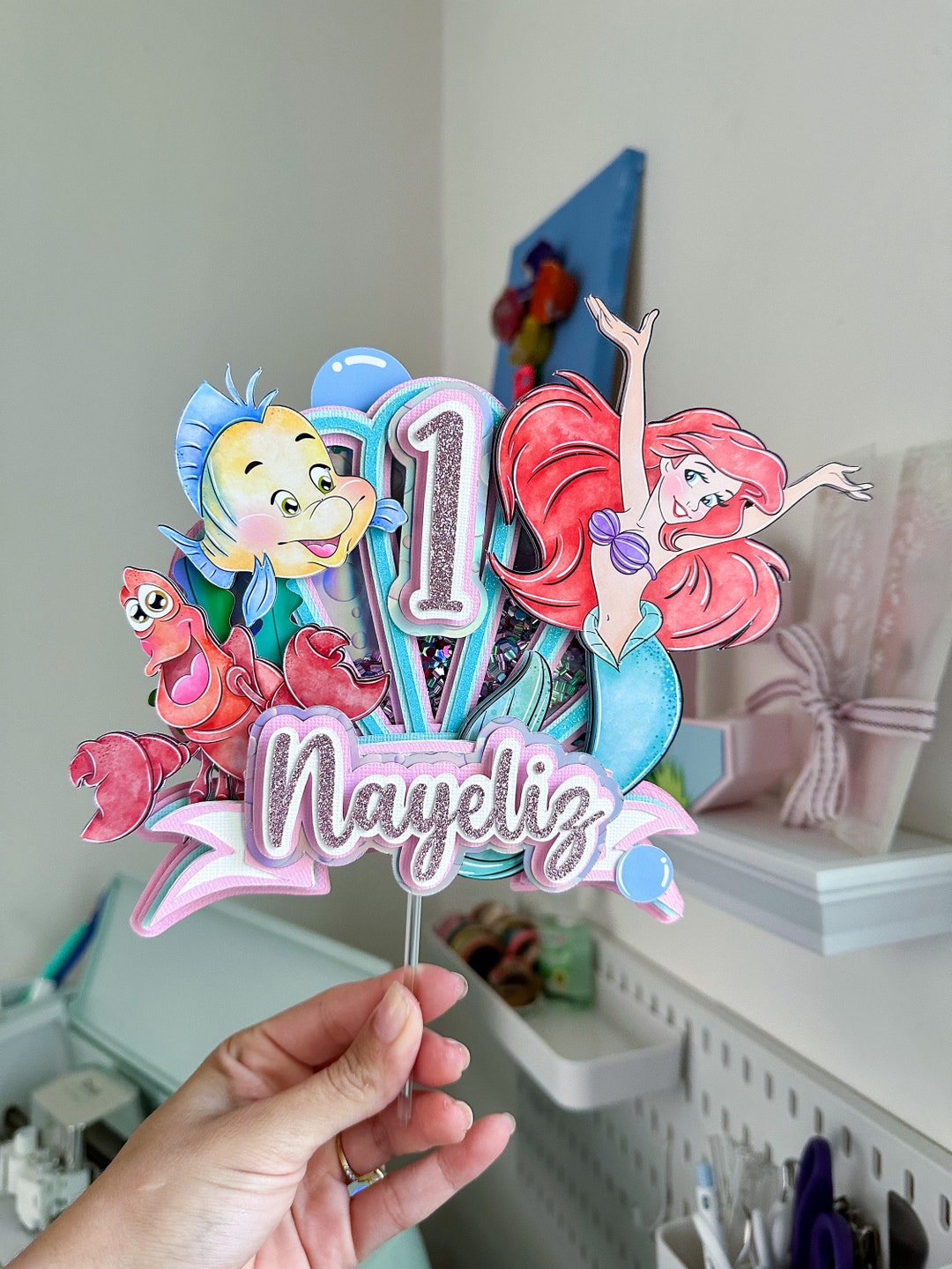 Mermaid Shaker Cake Topper, Ariel Cake Topper, Little Mermaid Cake ...