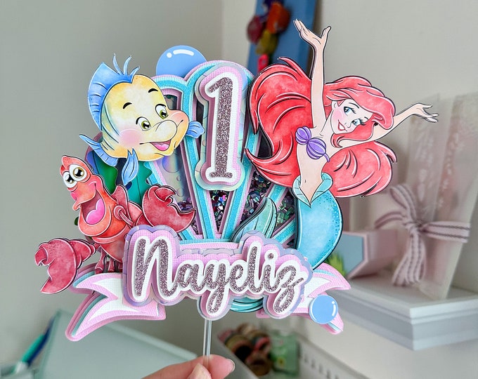 Mermaid Shaker Cake Topper, Ariel Cake Topper, Little Mermaid Cake ...