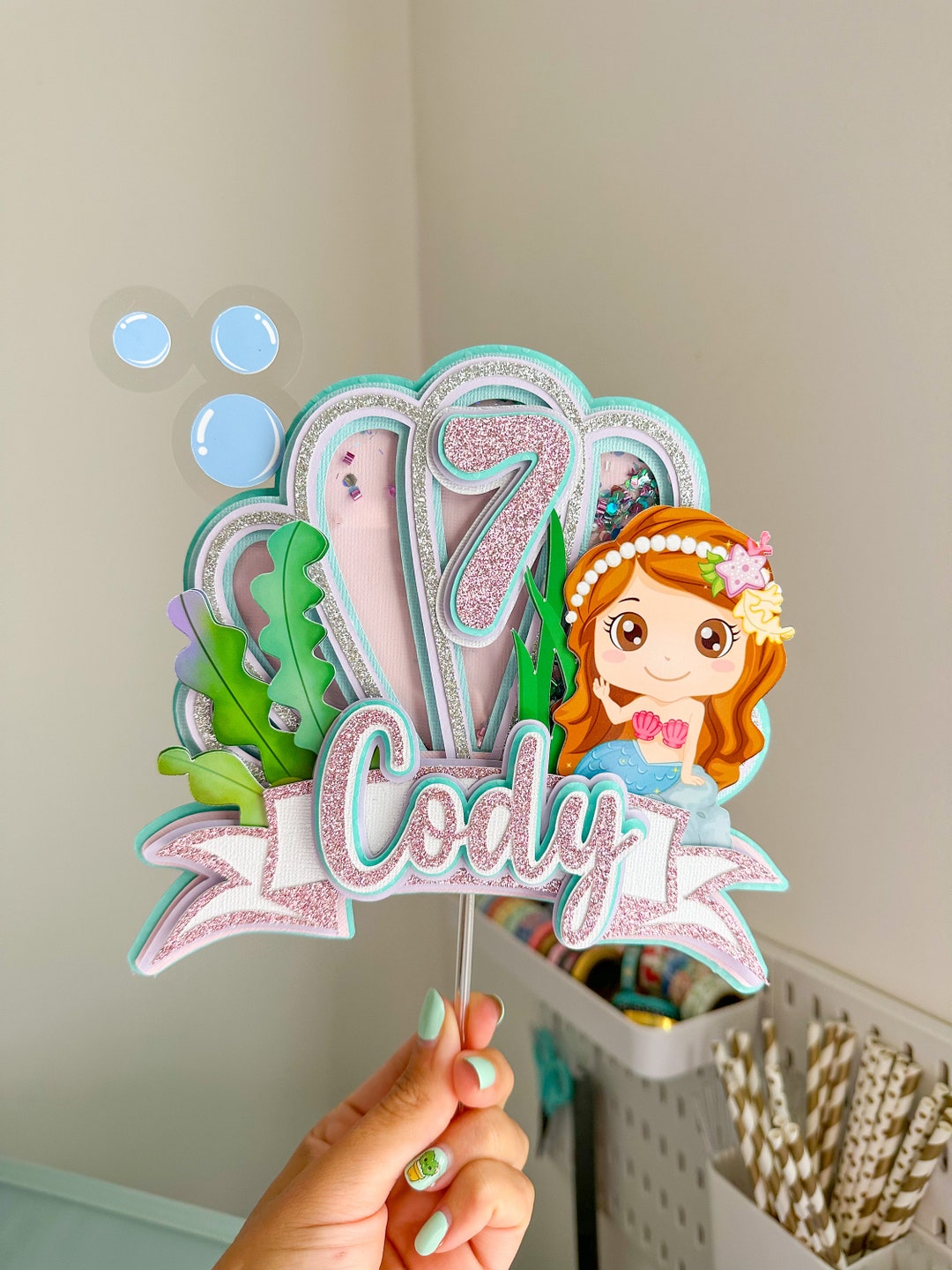Mermaid Cake Topper, Mermaid Shaker Cake Topper - Etsy