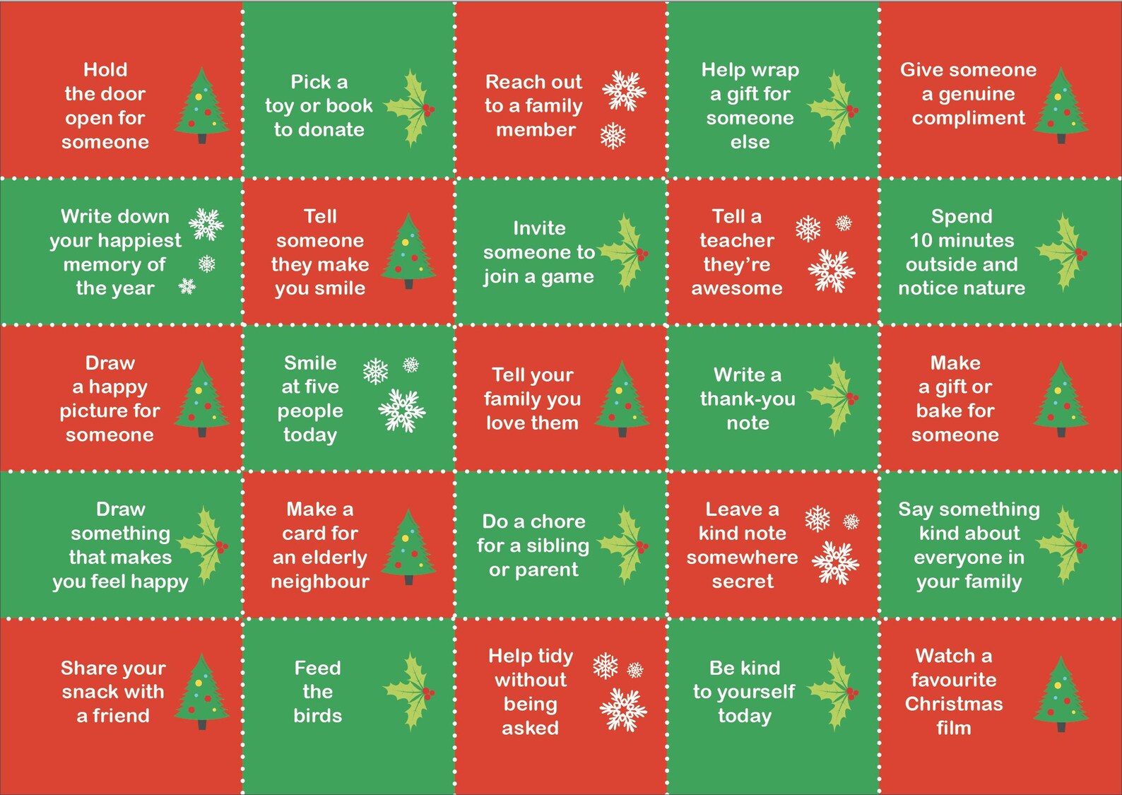 Acts of Kindness Advent Calendar for Kids | Printable Kindness ...