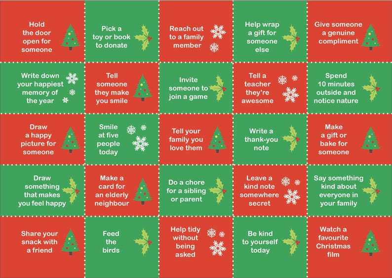 Acts of Kindness Advent Calendar for Kids | Printable Kindness ...