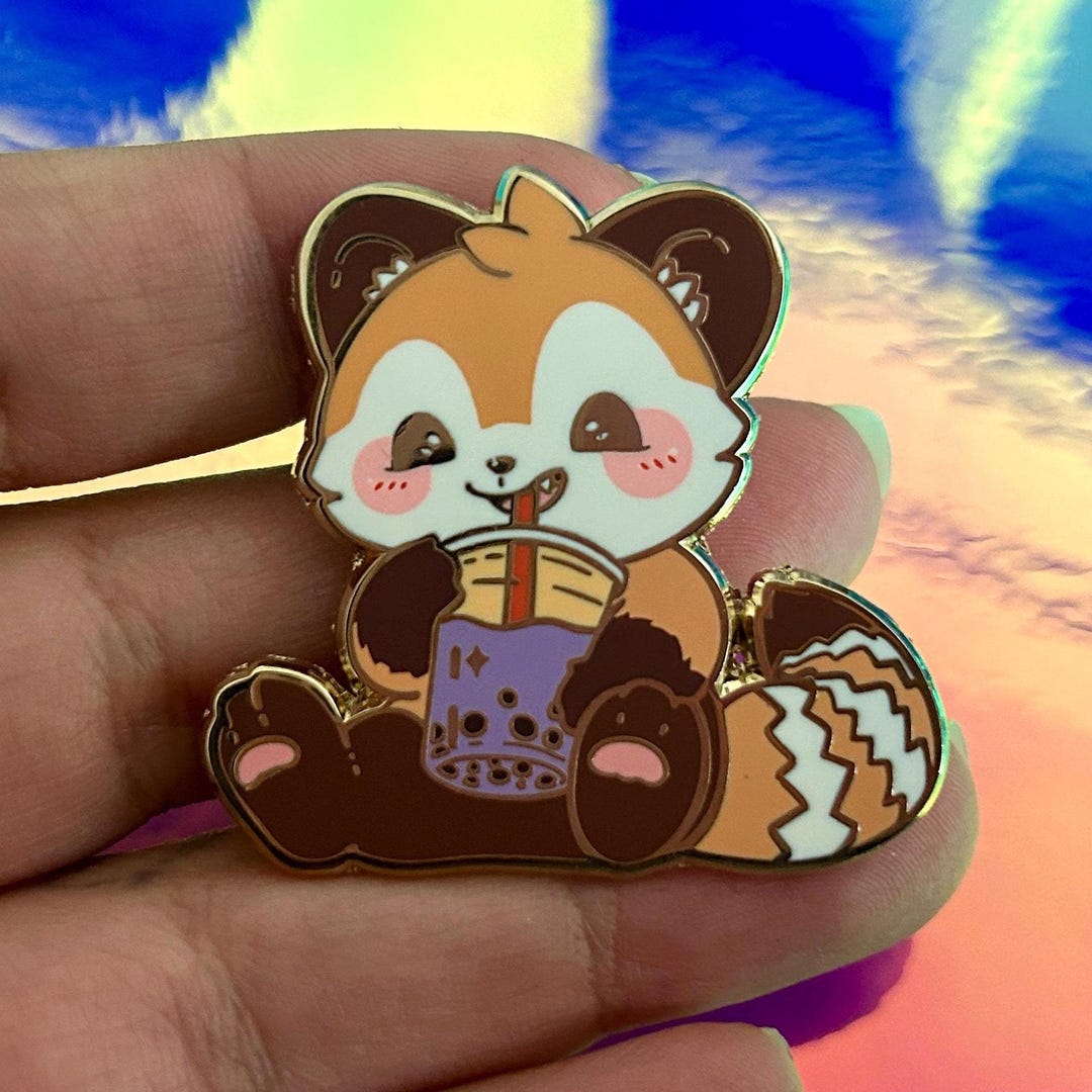 Boba Red Panda Hard Enamel Pin | Acrylic Pin | Cute Chibi Kawaii Animal ...