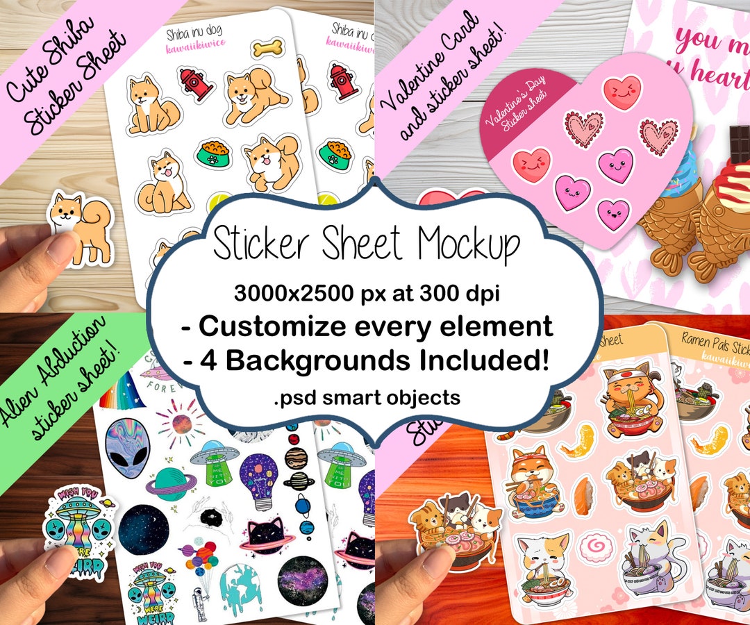 Editable Sticker Sheet Photoshop Mockup With Hand Smart - Etsy UK