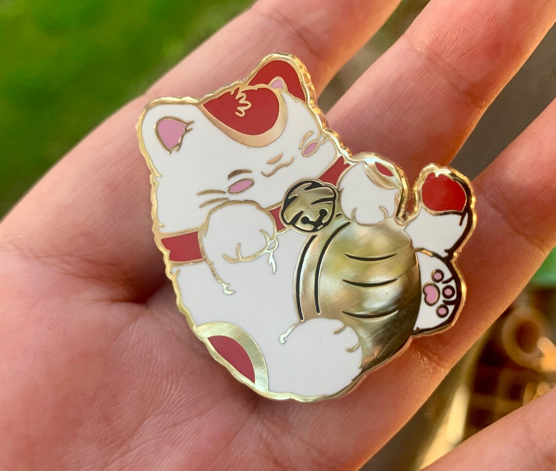 Large 1.75 Inch Lucky Cat Hard Enamel Pin Acrylic Pin - Etsy