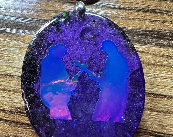 Purple Mist Stick Figure & Johnny Cosmic Silhouette Oval Resin Pendant ...