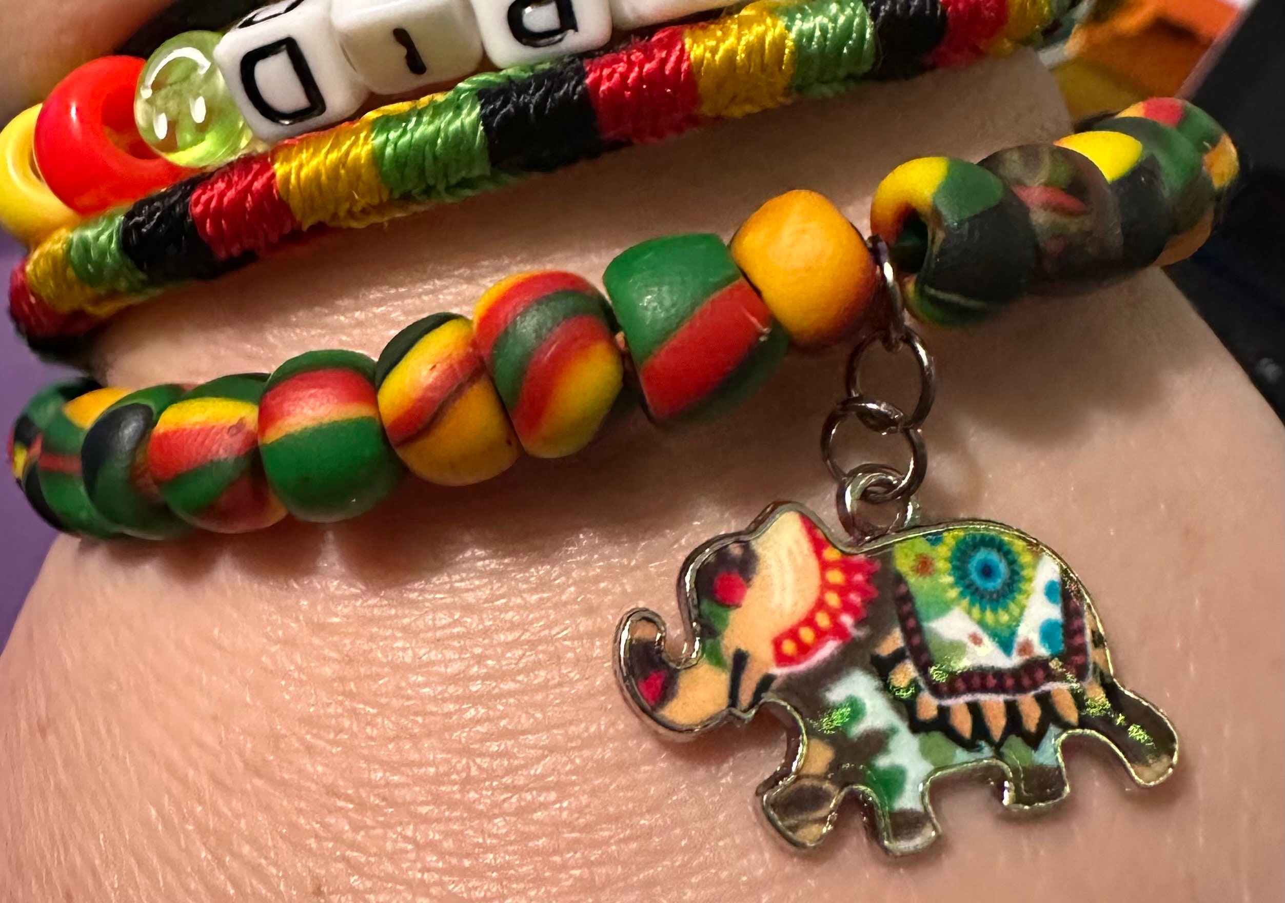 7.5" Elephant Bracelet With Reggae Themed Handmade Beads - Etsy