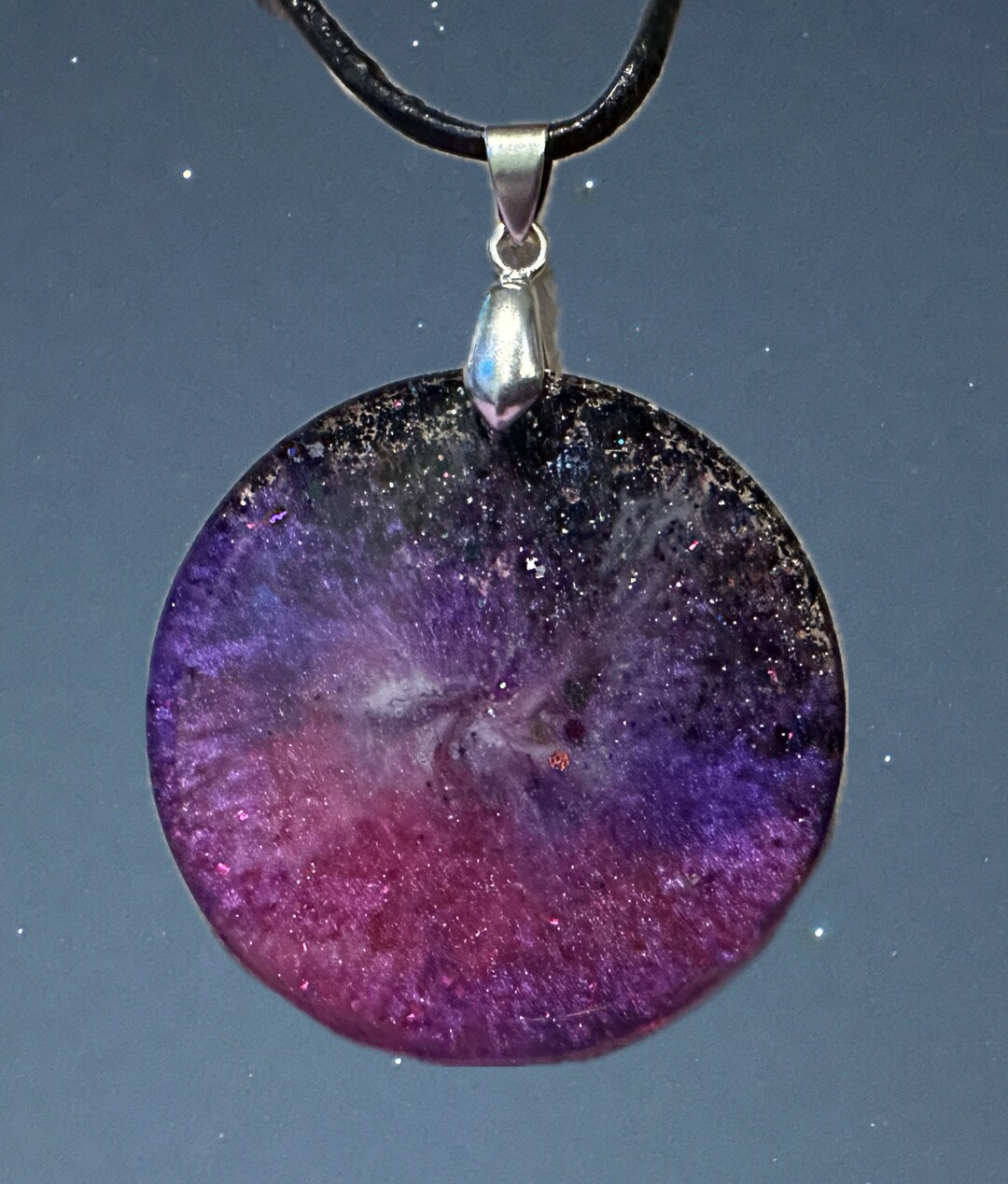 Nebula Space Circular Pendant Necklace With Silver Clasp and Embellishments, Large Charm - Etsy