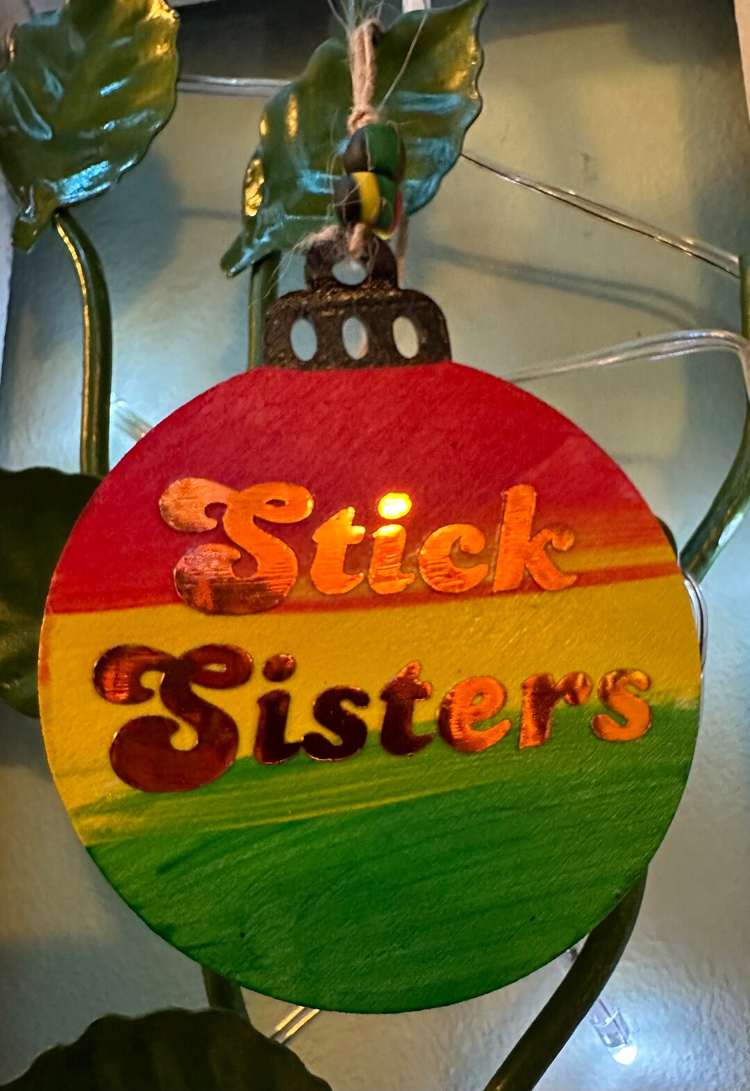 Stick Sisters 3.5 Painted Wooden Ornament With Handmade Clay Beads - Etsy