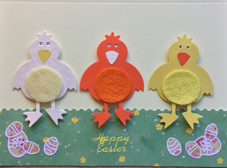 Hand Made Easter Card, Cute Chicks, Choice of Colours. 3D, Happy Easter ...