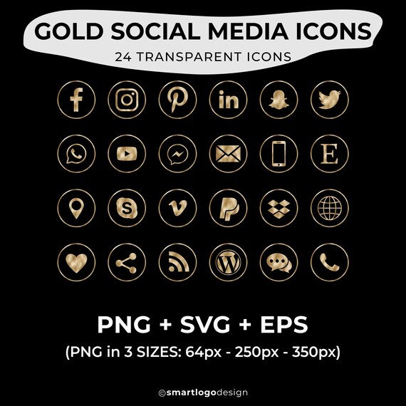 Gold Social Media Icons Social Media Icons SVG PNG Social | Etsy