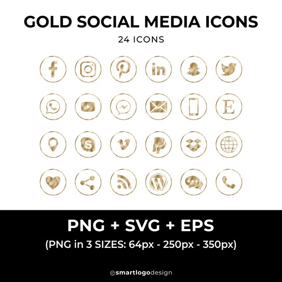 Gold Social Media Icons PNG SVG Social Media Icons Social | Etsy