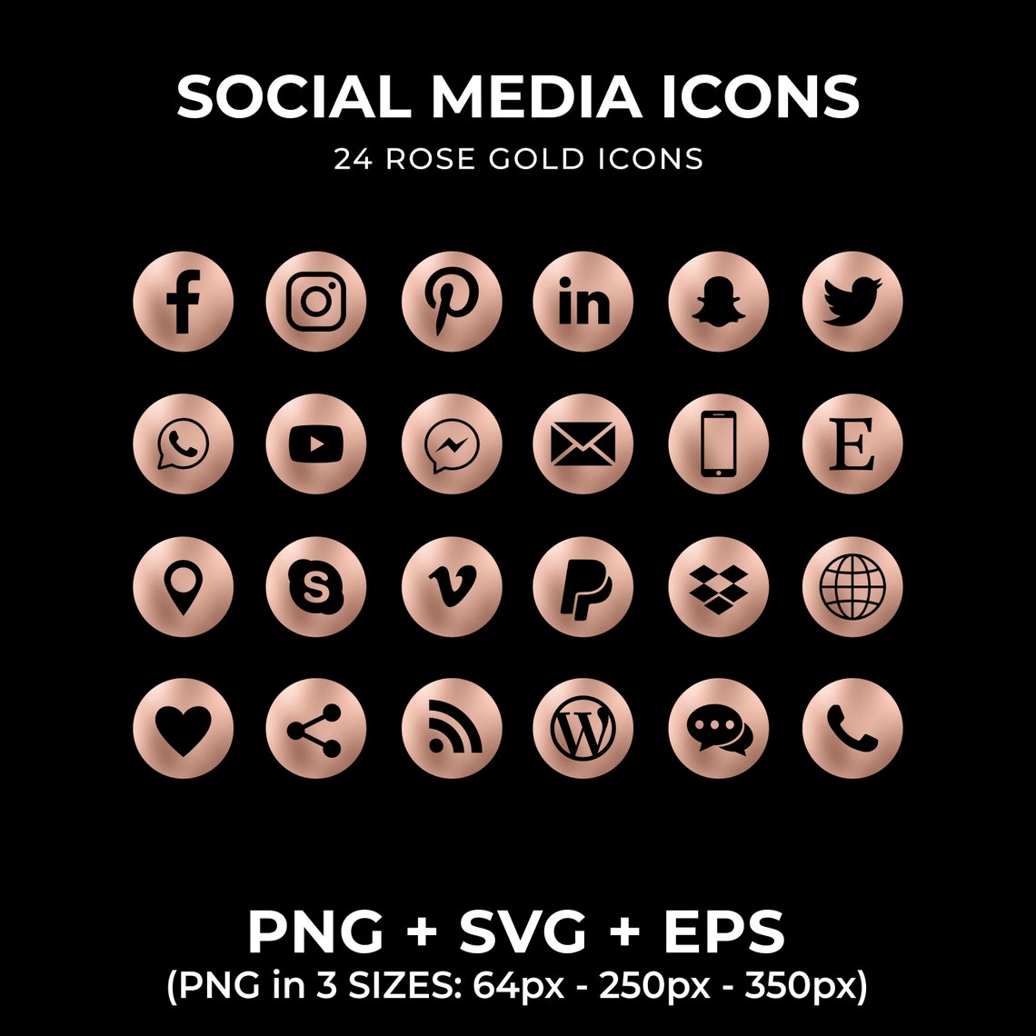 24 Rose Gold Social Media Icons Rose Gold Social Blog Icons - Etsy