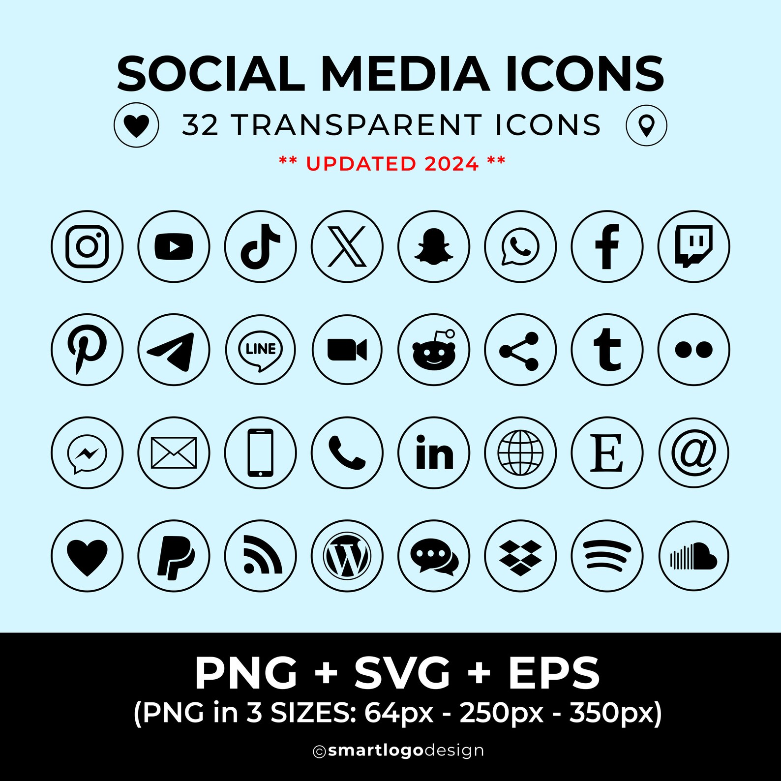 Black Social Media Icons PNG, SVG, EPS, Social Media Transparent Icons ...
