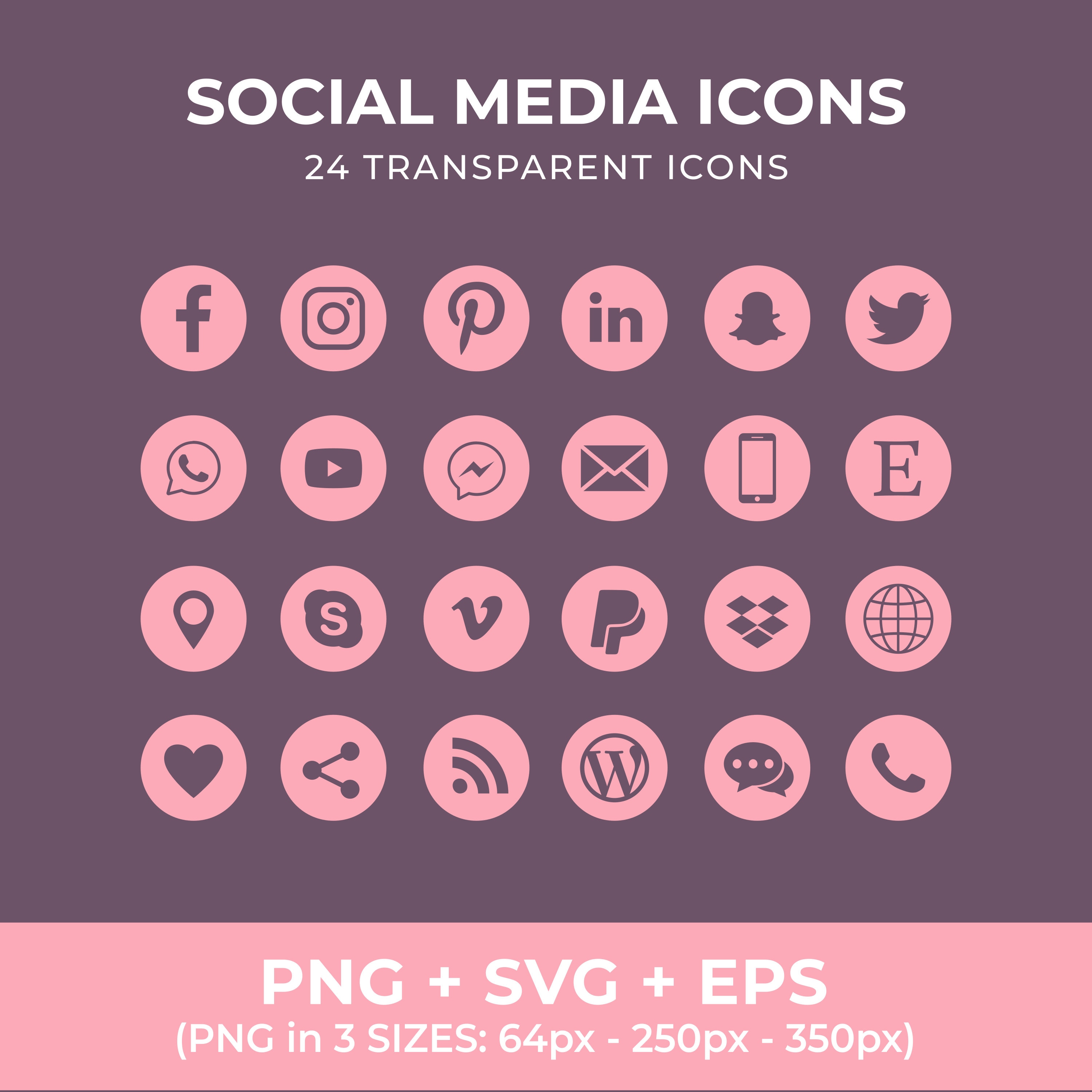 Pink Social Media Icons, Social Media Icons, Social Network Icons, Blog ...