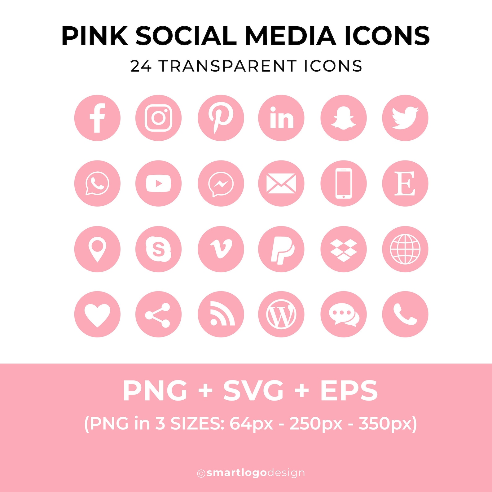 Pink Social Media Icons, Social Media Icons, Social Network Icons, Blog ...