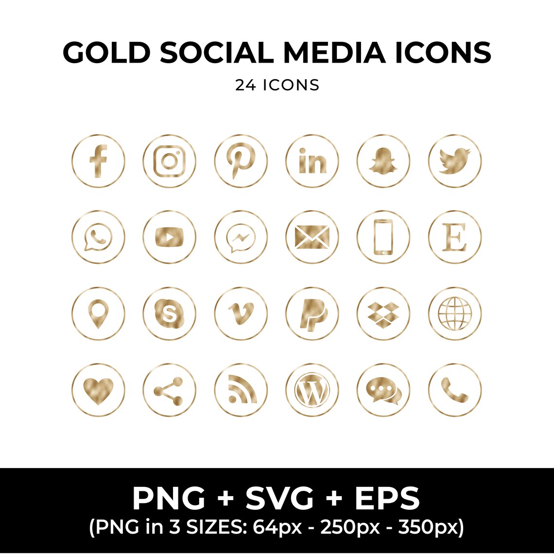 Gold Social Media Icons Social Media Icons SVG PNG Social - Etsy Canada