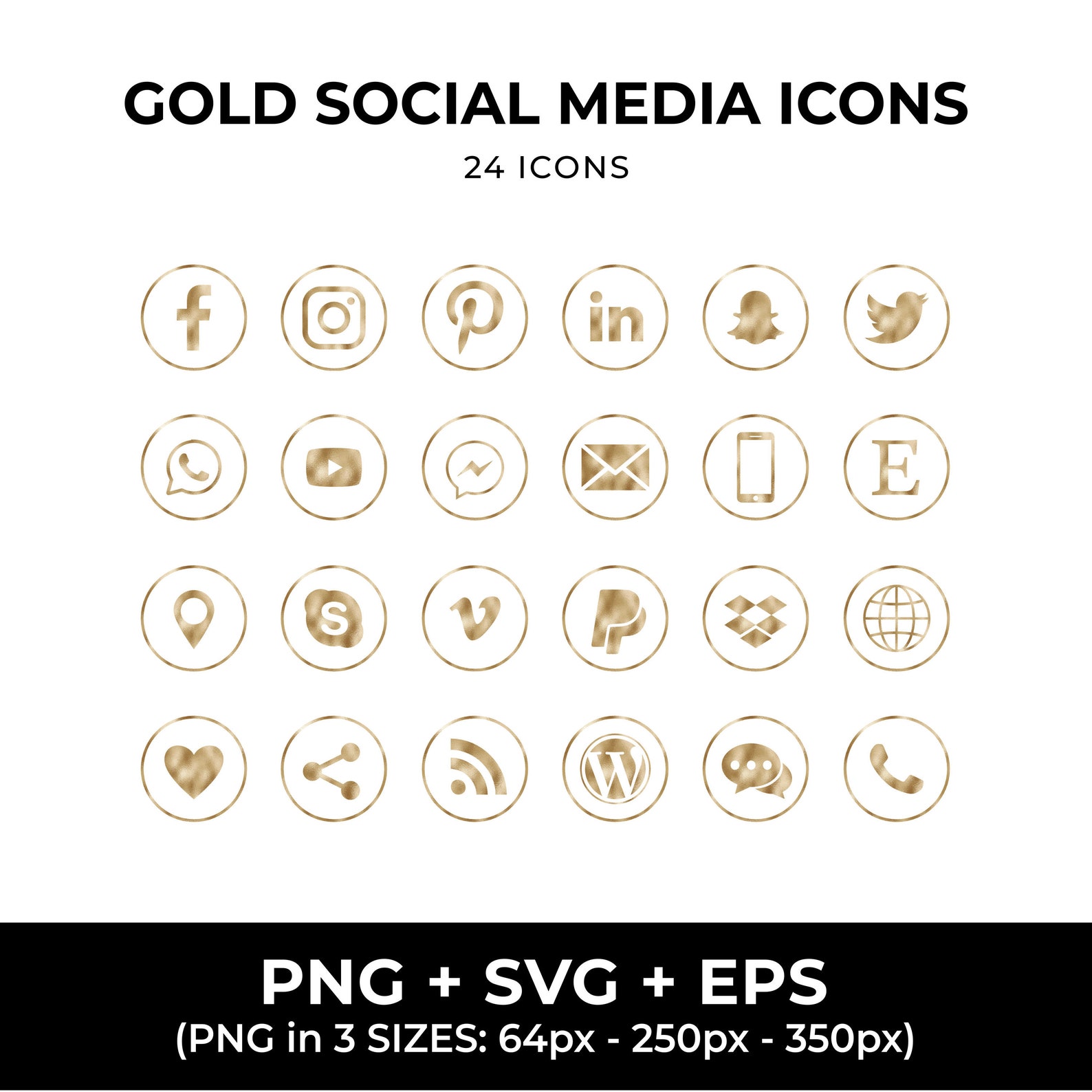 Gold Social Media Icons PNG, SVG, Social Media Icons, Social Media SVG ...