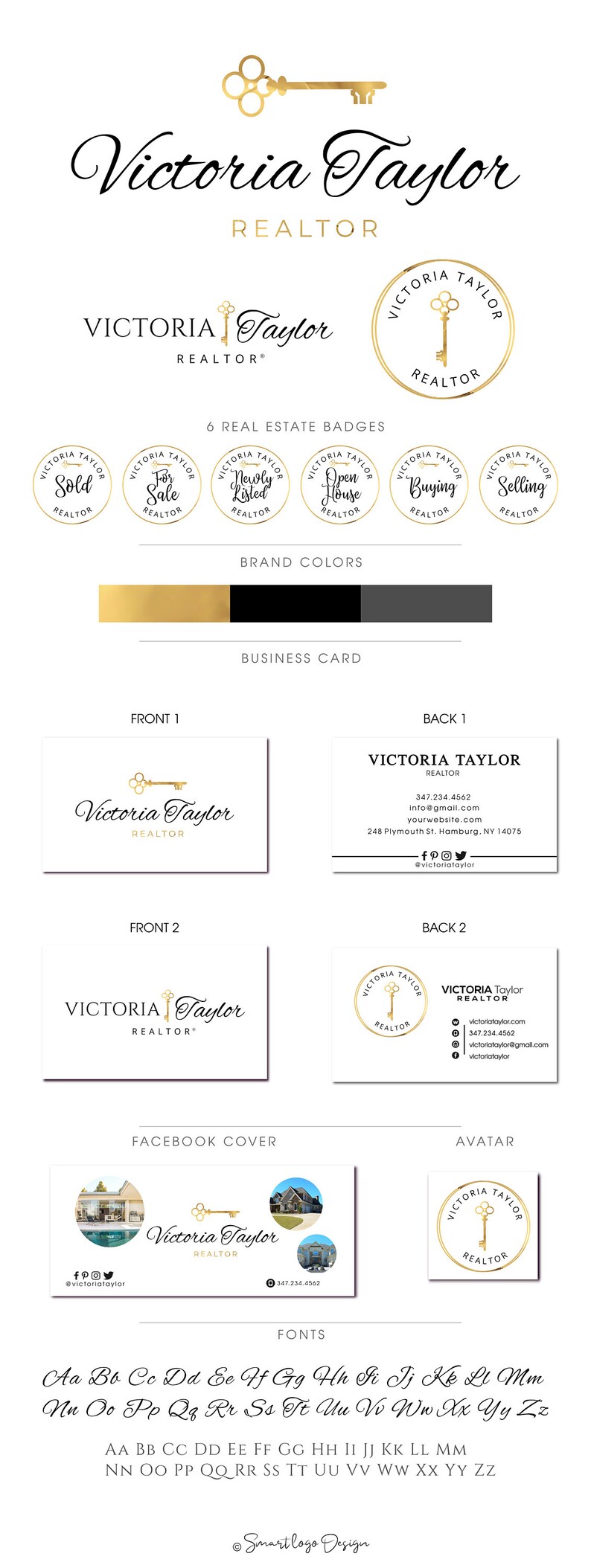 Gold Real Estate Logo Key Logo Gold and Black Real Estate | Etsy