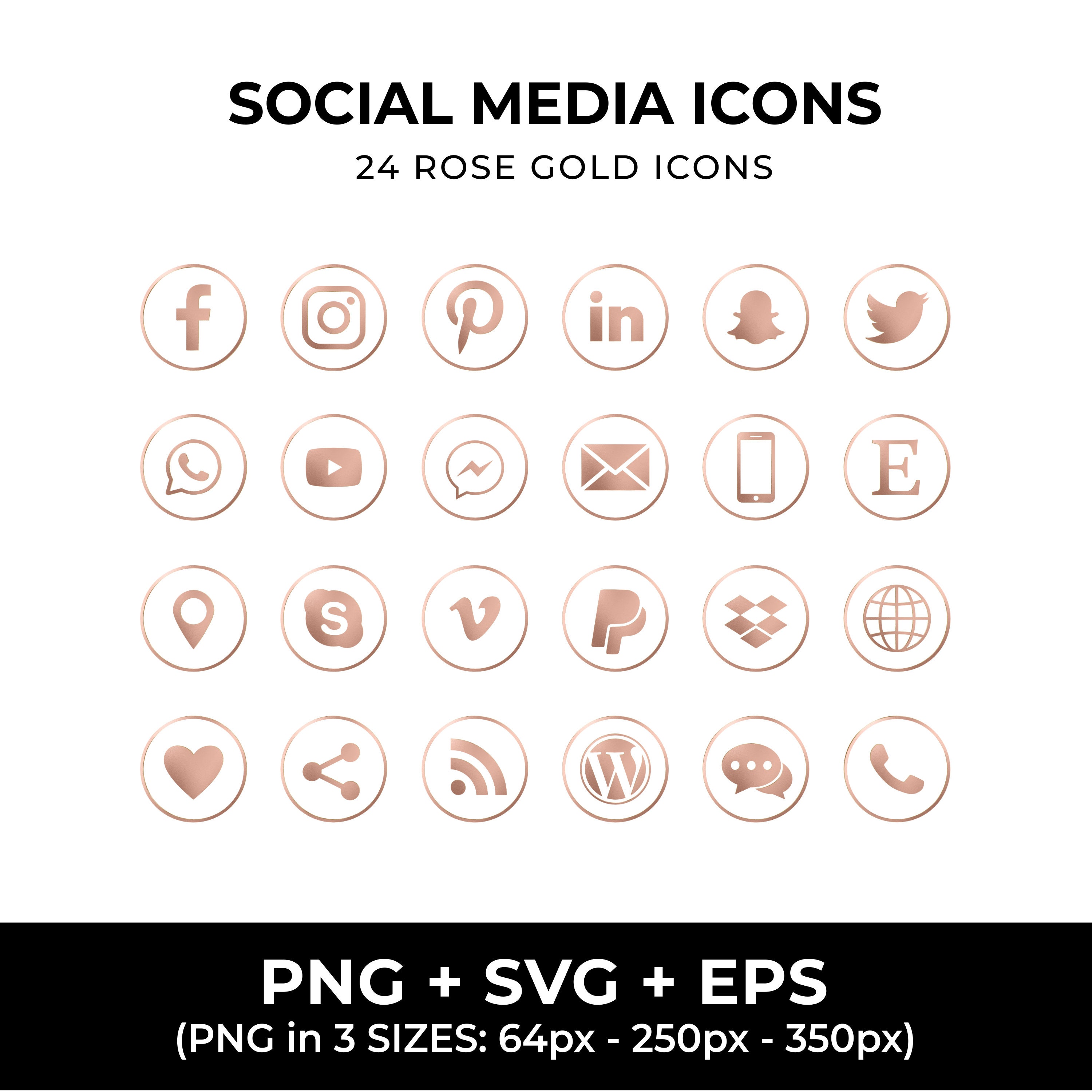 Social Media Icons, Rose Gold Social Media Icons PNG, Social Network ...
