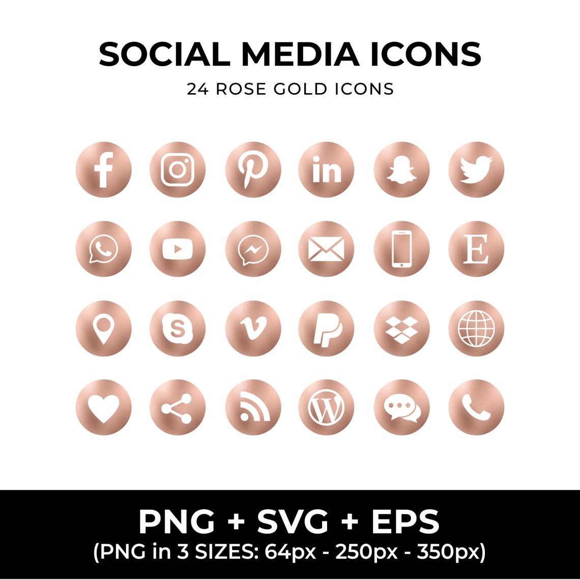 24 Rose Gold Social Media Icons Rose Gold Social Blog Icons - Etsy