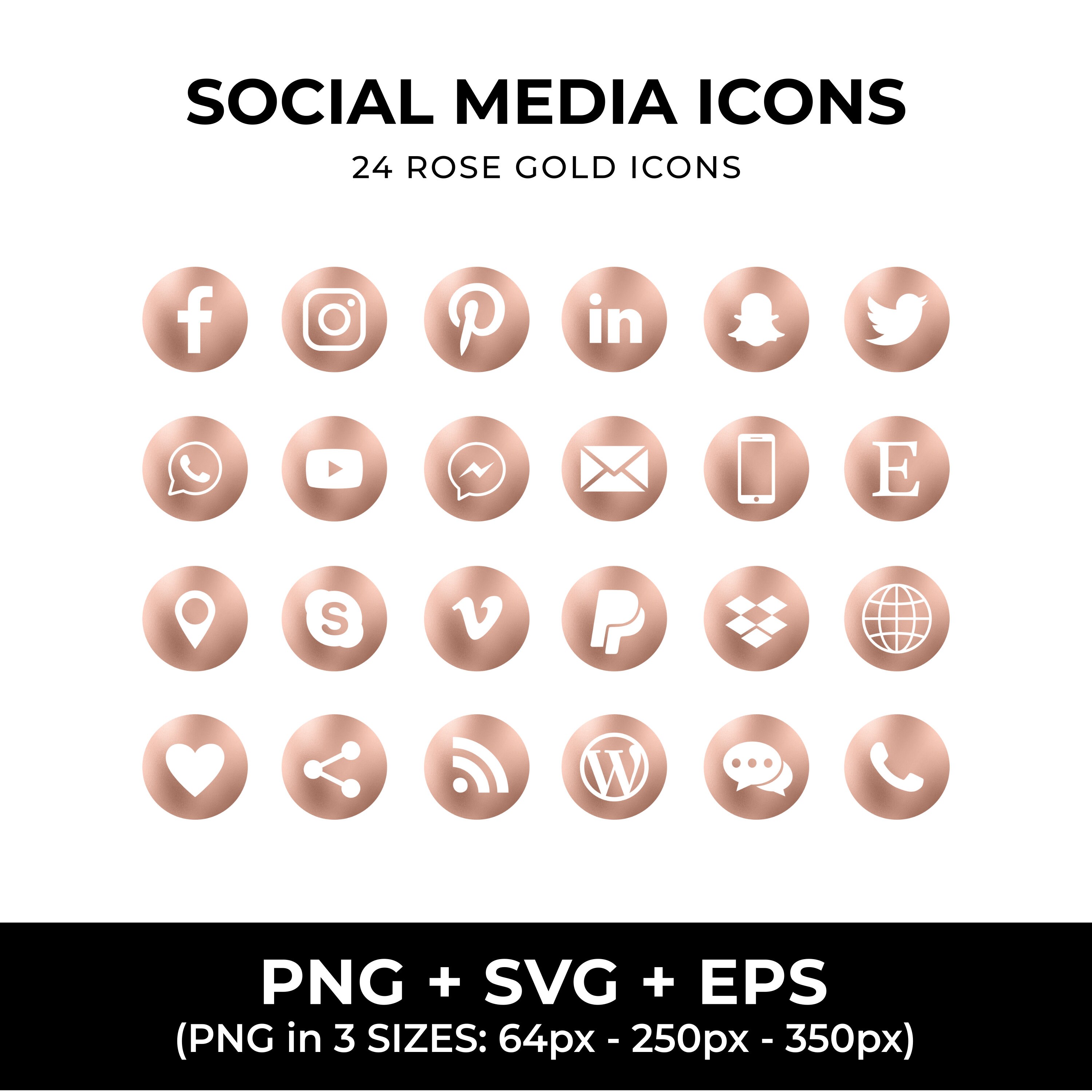 24 Rose Gold Social Media Icons, Rose Gold Social Blog Icons, Glamour ...