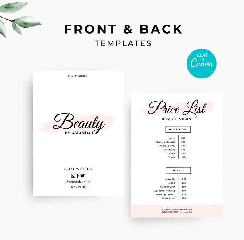 Editable Price List Template DIY Price List Beauty Price - Etsy