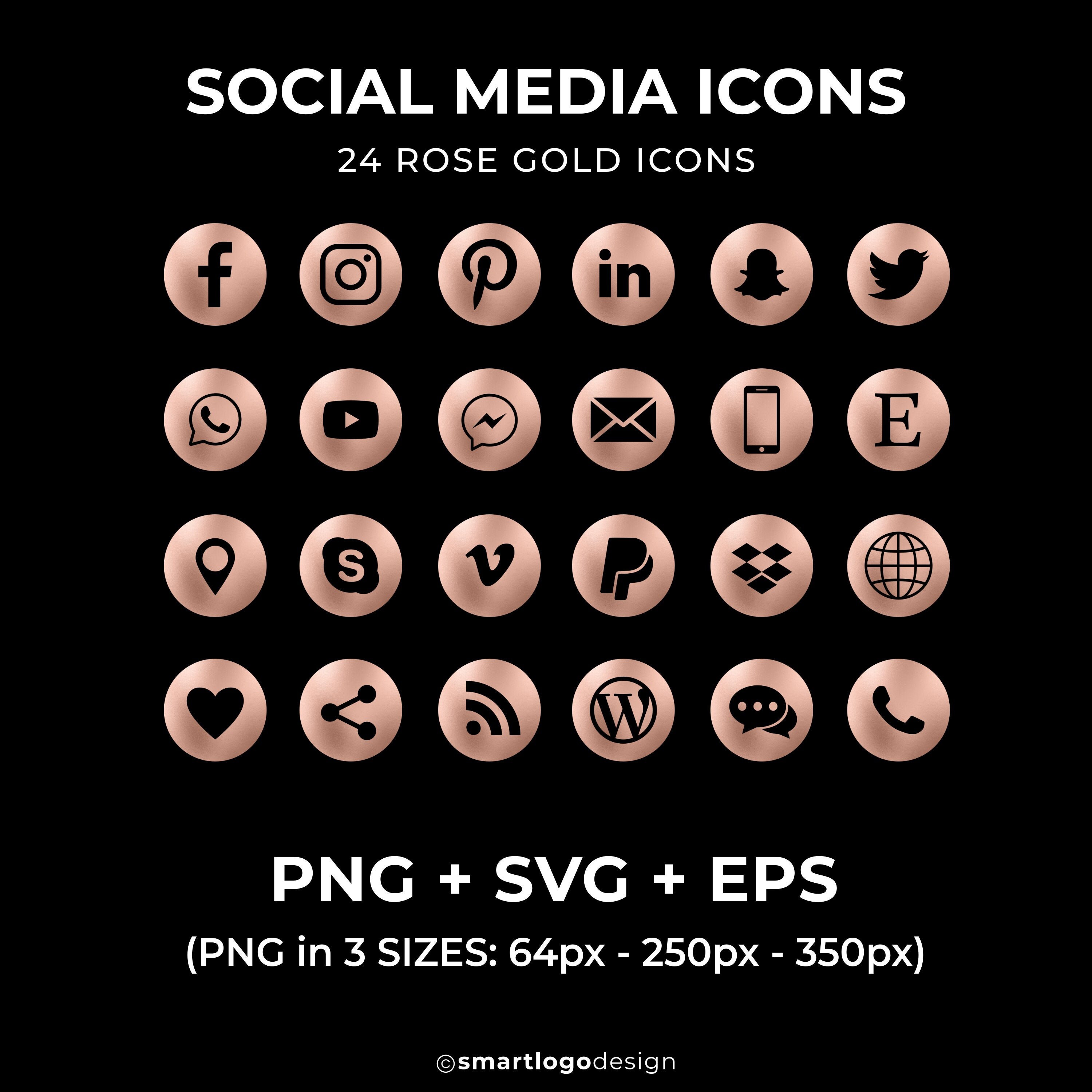 24 Rose Gold Social Media Icons, Rose Gold Social Blog Icons, Glamour ...