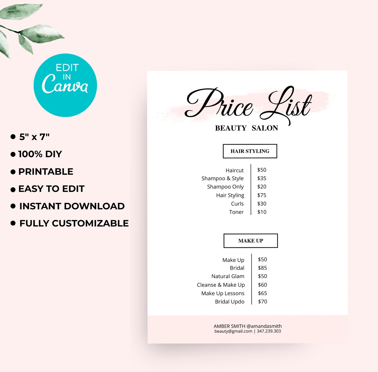Editable Price List Template DIY Price List Beauty Price | Etsy