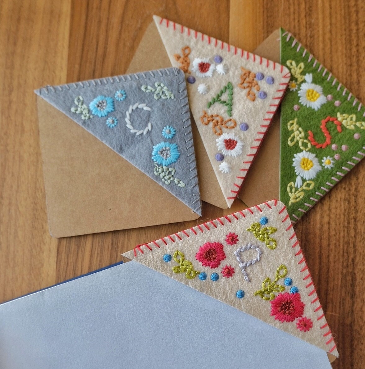 Personalized Hand Embroidered Corner Bookmark - Summer and Winter Set ...