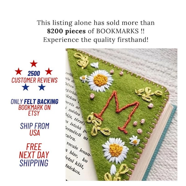 Embroidered Bookmark - Etsy