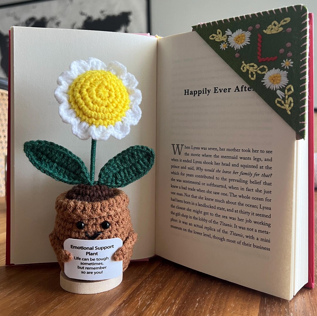 Personalized Hand Embroidered Corner Bookmark & Emotional Support Plant ...